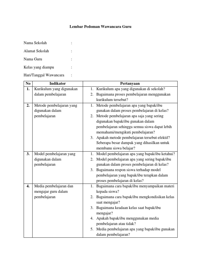 Lembar Pedoman Wawancara | PDF
