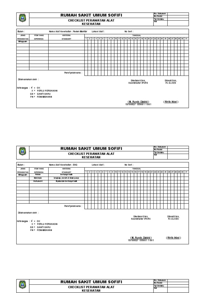 Checklist Pemeliharaan Alat Kesehatan | PDF