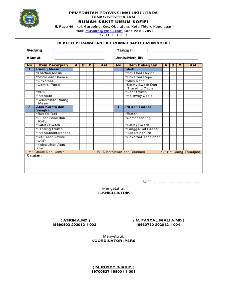 Form Pemeliharaan Lift | PDF