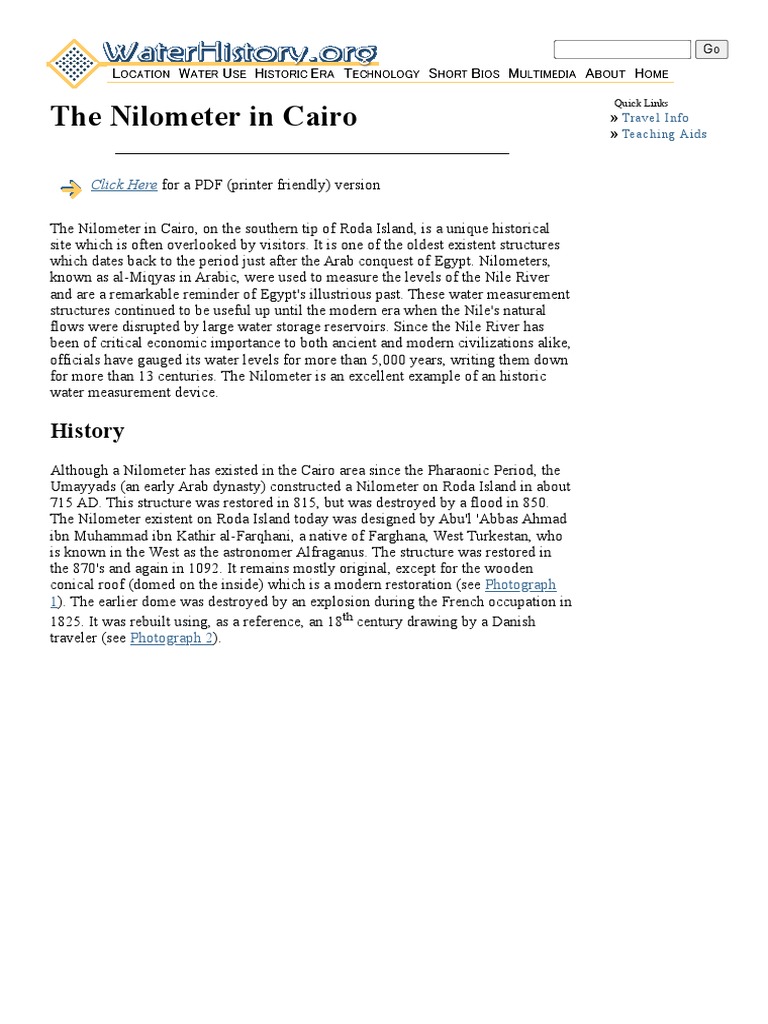 The Cairo Nilometer: History and Function | PDF | Social Science