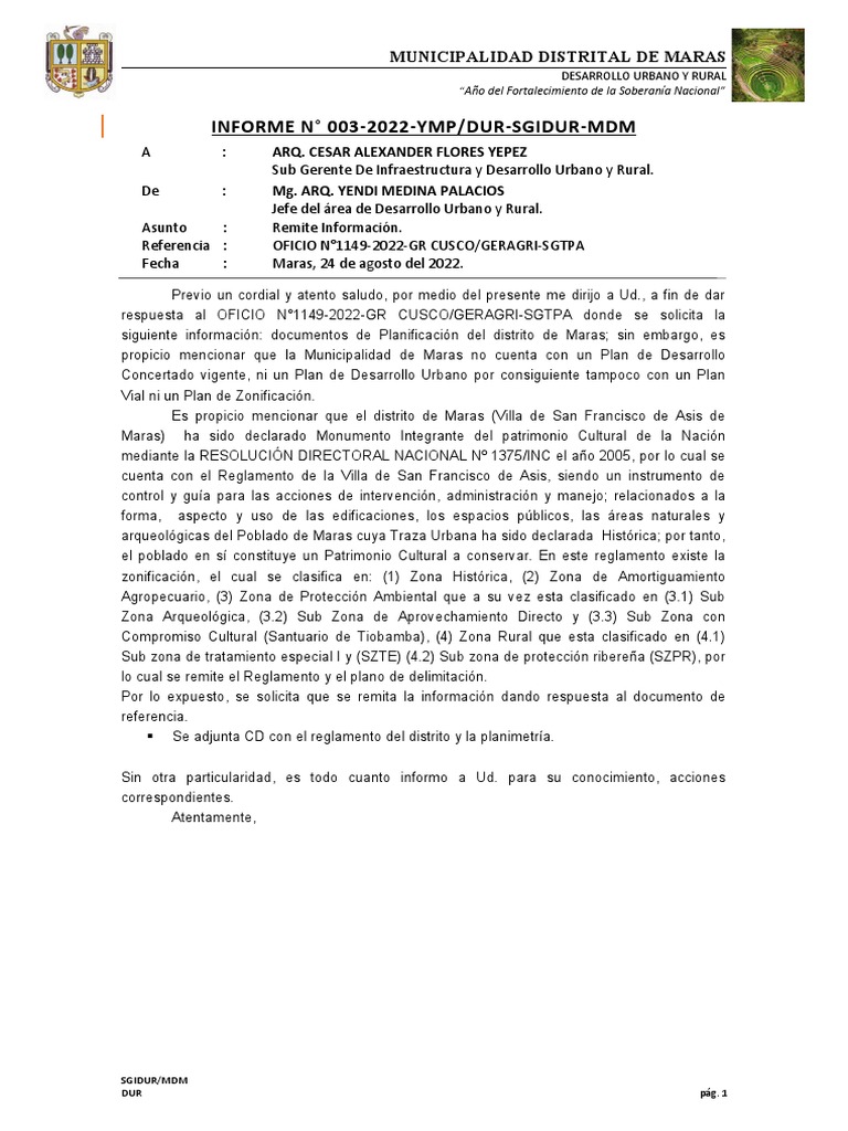 Informe 03 - Geragri Solicito Información | PDF | Planificación urbana