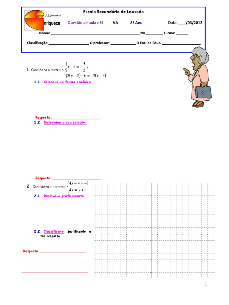 Questão de Aula Sistemas e Funções | PDF | Ciências e Matemática ...