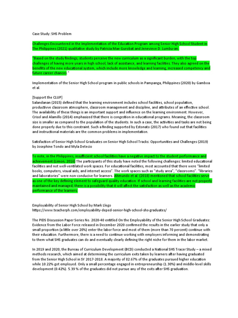Case Study SHS Problem | Download Free PDF | Learning | Curriculum