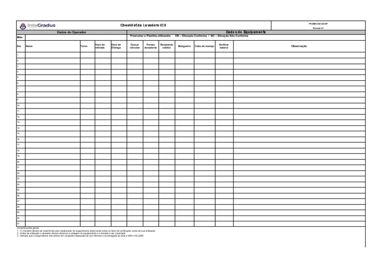 FR SMS 042 AD SP Checklist - Lavadora - ICS | PDF