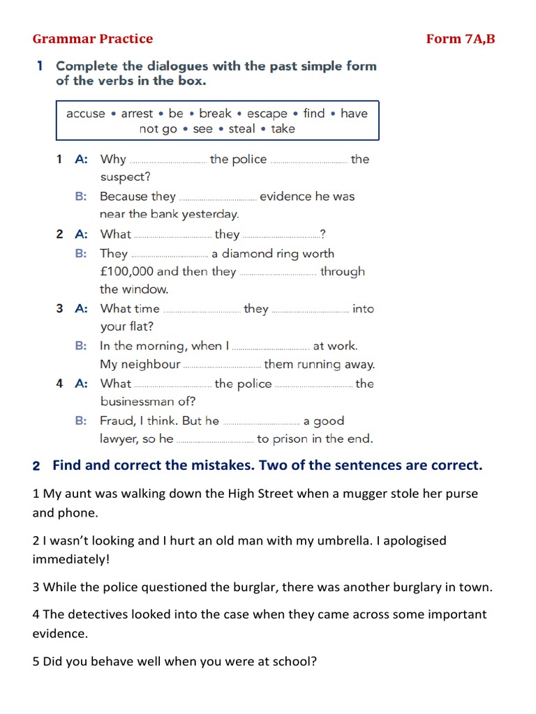 Grammar Practice Form 7A | PDF | General Fiction