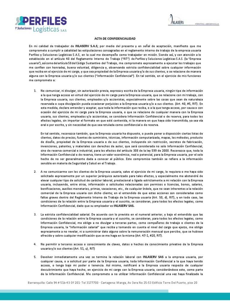 Acta Confidencialidad | PDF