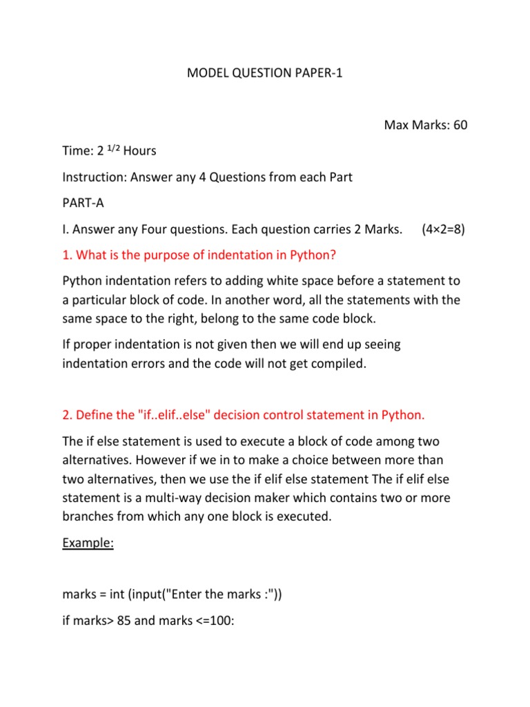 Python Model Paper-01 | PDF | Class (Computer Programming) | World Wide Web
