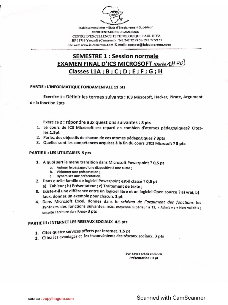 IAI-Cameroun-NIVEAU I-Génie Logiciel Et Systèmes.R-IC3-normal ...