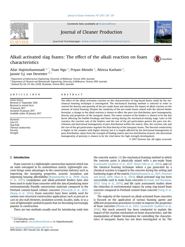 Alkali Activated Slag Foams The Effect of The Alkali Reaction On Foam ...