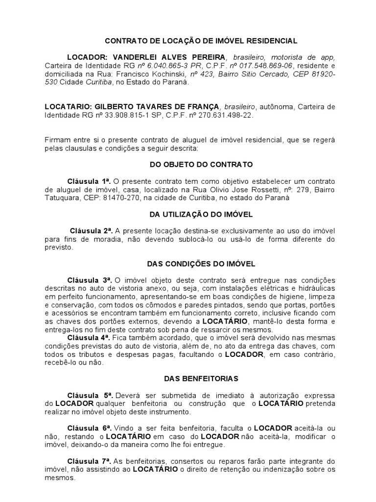 Contrato de locação residencial estabelece direitos e obrigações entre ...