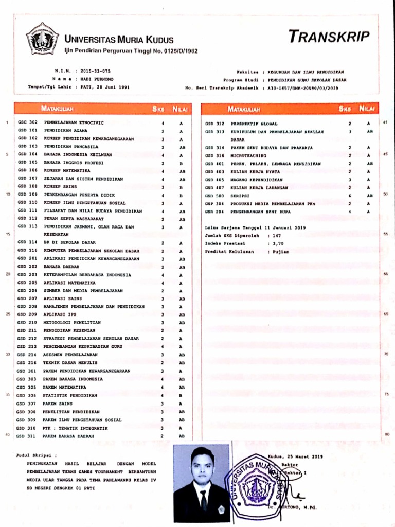 Transkrip Nilai S1 | PDF