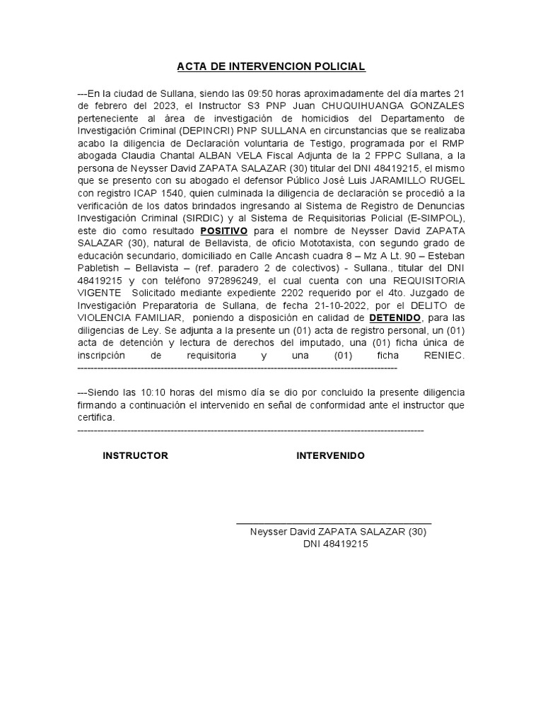 Acta de Intervencion Policial RQ | PDF | Justicia | Crimen y violencia