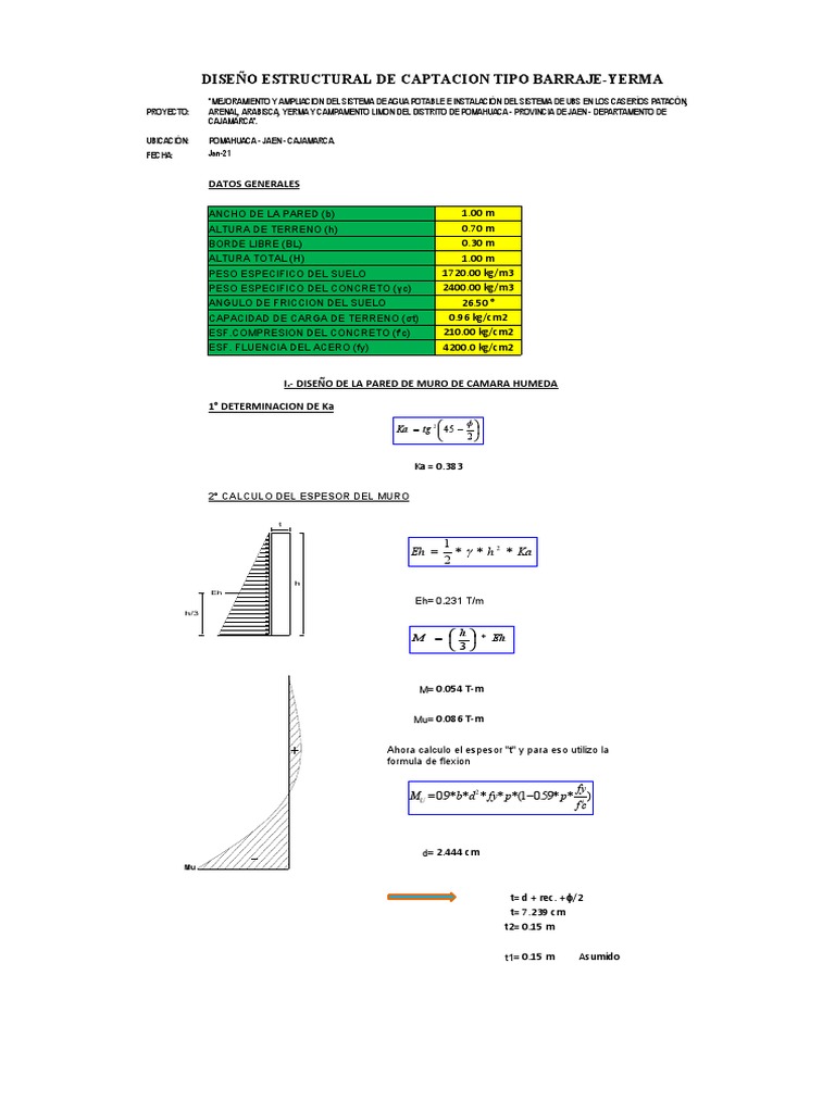 Diseño Estructural de Captacion Tipo Barraje-Yerma: Datos Generales | PDF | Ingeniero civil ...