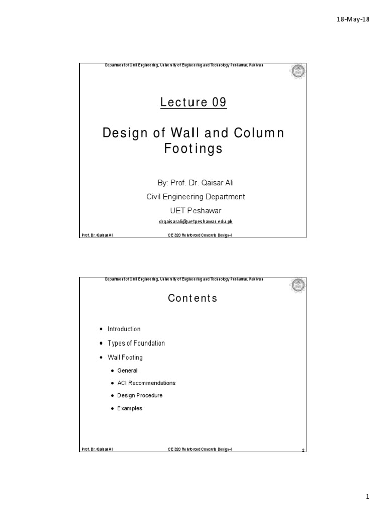 Lecture 09-Design of Wall and Column Footings B & W | PDF | Foundation (Engineering) | Deep ...