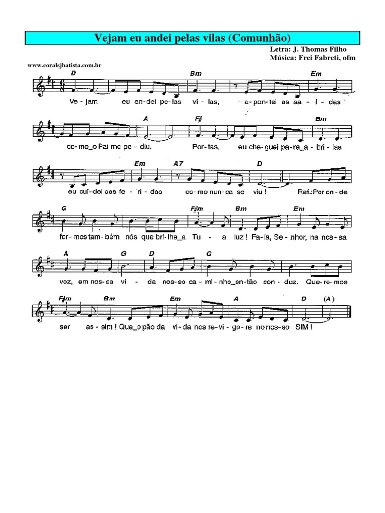 Vejam Eu Andei Pelas Vilas (Comunhão) PARTITURA | PDF Vejam Eu Andei Pelas Vilas (Comunhão) PARTITURA | PDF