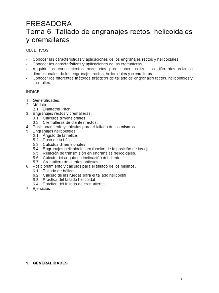 Tallado de Engranajes Rectos, Helicoidales y Cremalleras | PDF ...