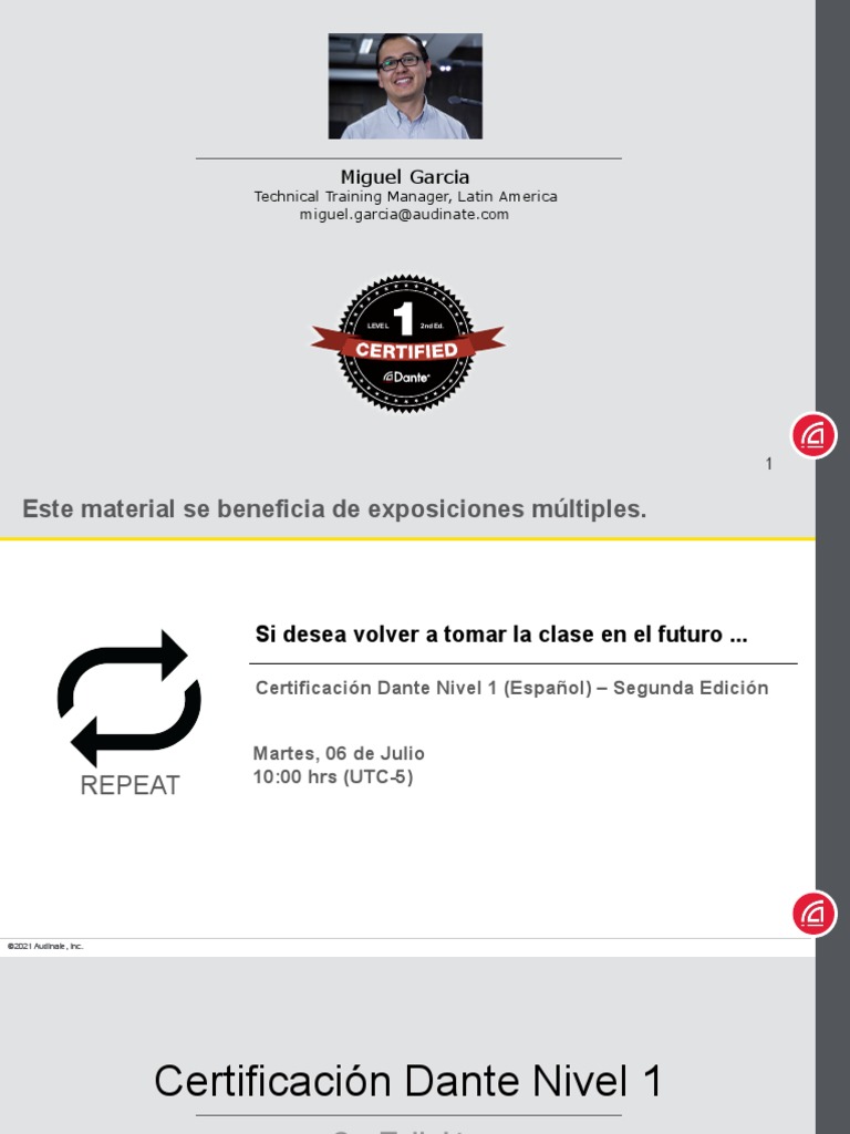 Dante Certification Level 1 2a Edicion Es | PDF | Vídeo | Píxel