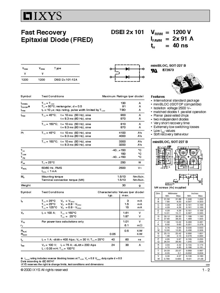Dsei2x101 12a Ixys | Download Free PDF | Physical Quantities | Electric ...
