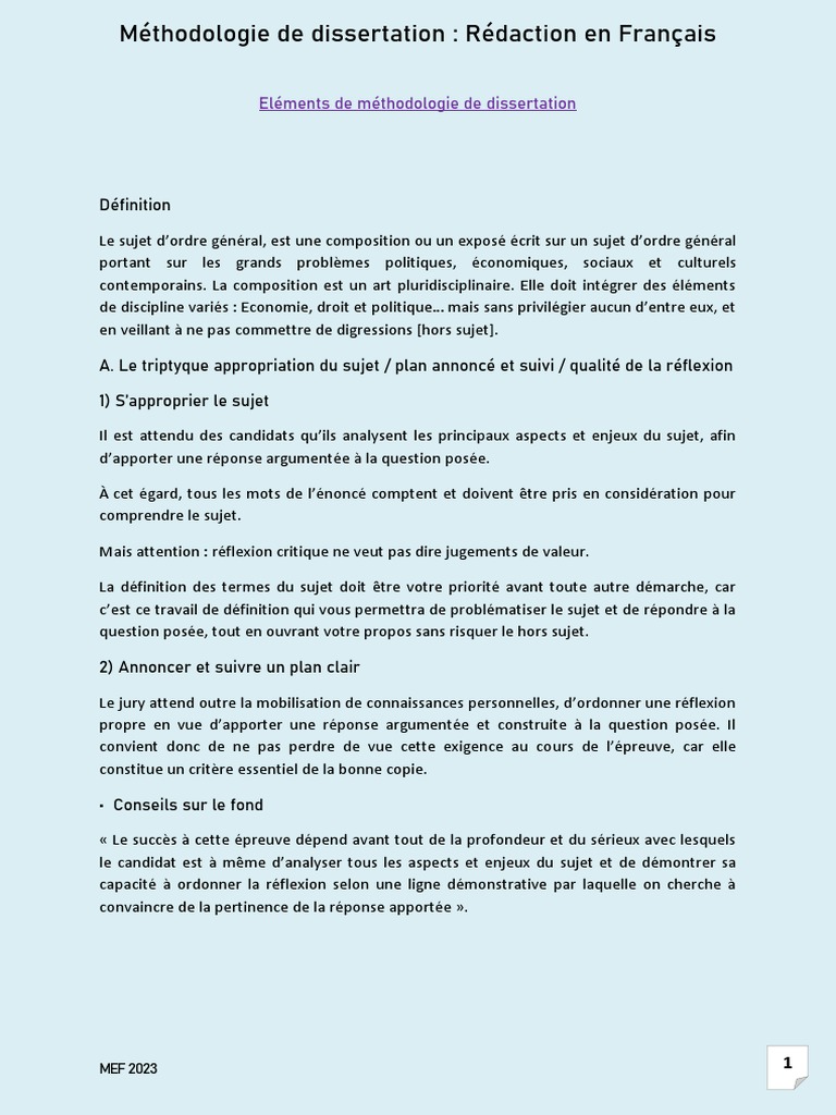 Méthodologie de la Dissertation en Français | PDF | Langue française