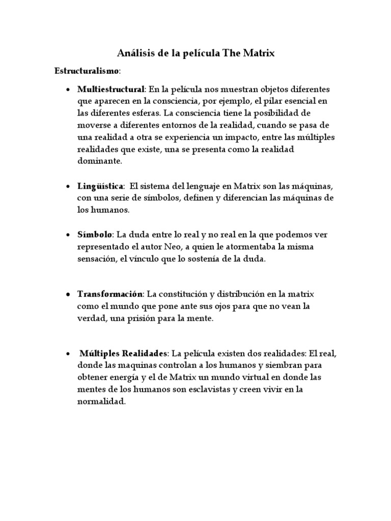 Análisis de La Película The Matrix | PDF | Realidad | Mente