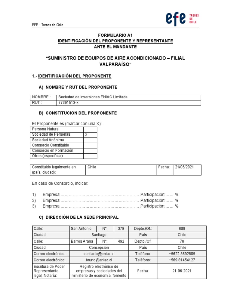 Formulario A1 Identificación Del Proponente | Descargar gratis PDF ...