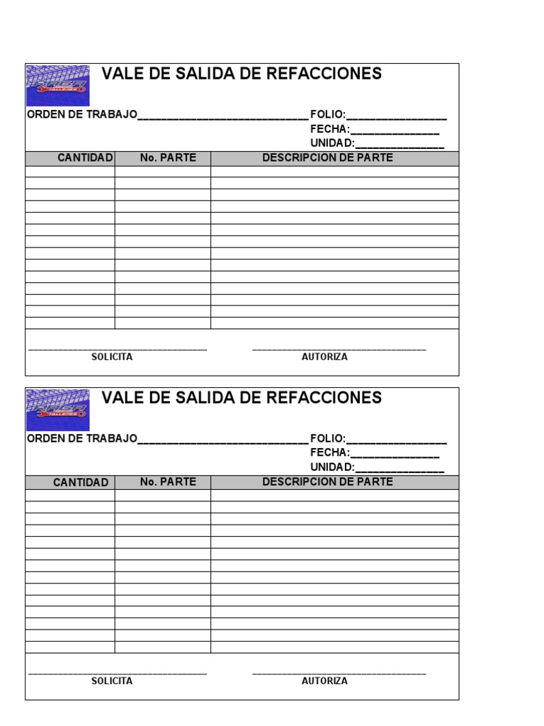 Formato Vale Salida Almacen | PDF
