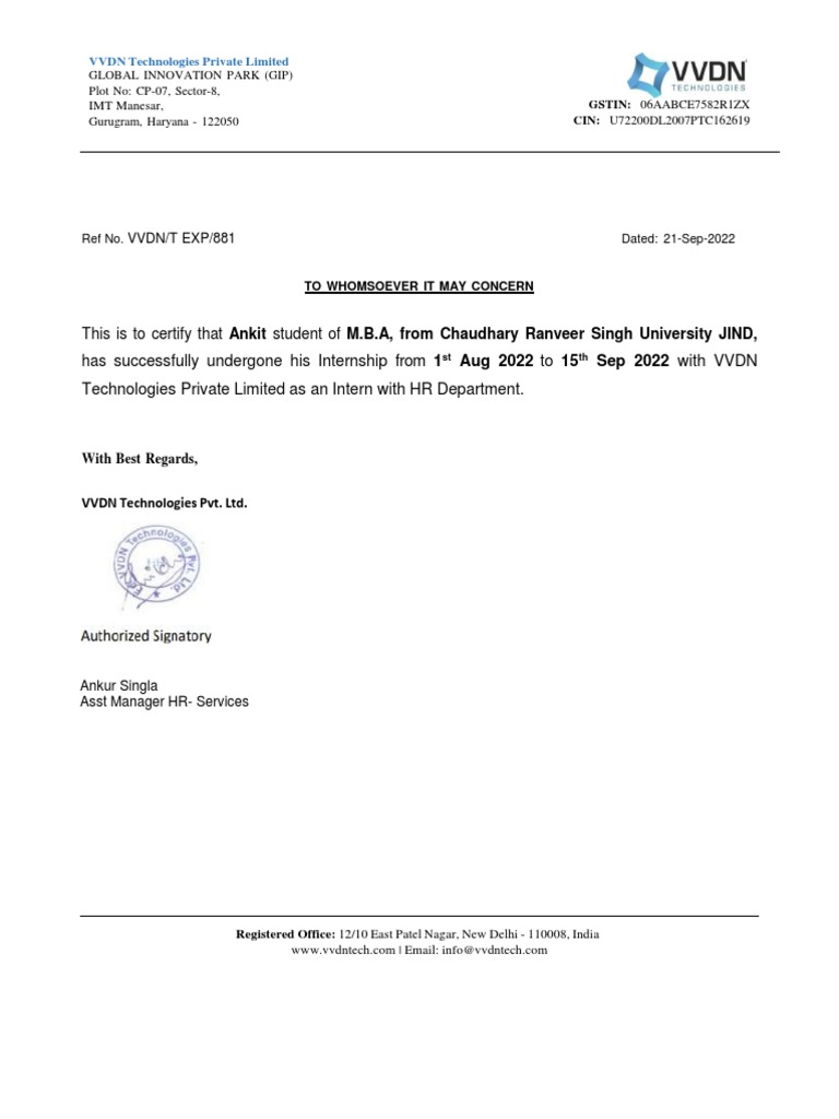Ankit - Internship Letter | PDF
