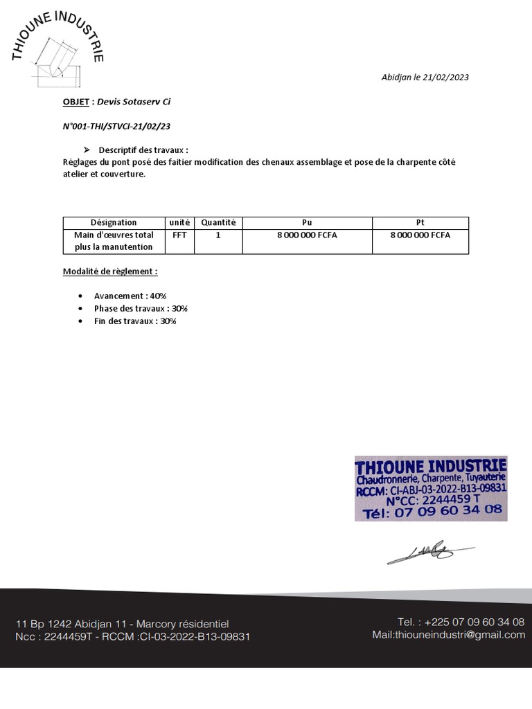 Devis Travaux Charpente et Couverture | PDF