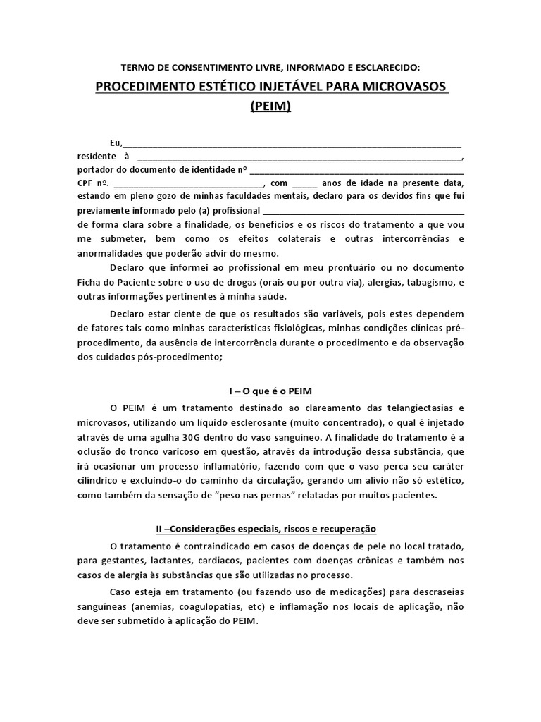 Termo de Consentimento Livre e Esclarecido Peim | PDF | Alergia ...