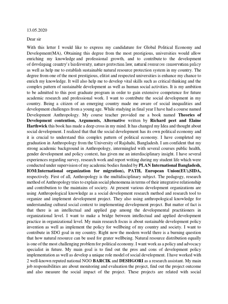 Uni Kassel Motivation Letter Global Political Economy Development | PDF ...