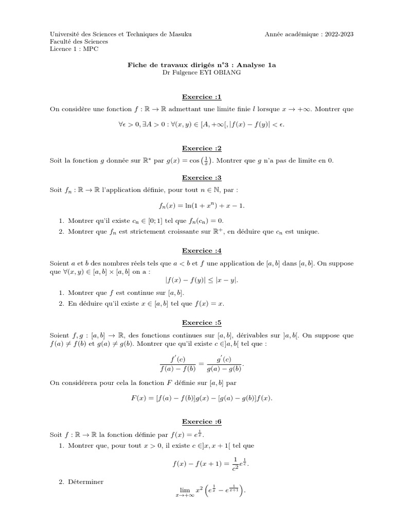 TD3 2023 | PDF | Analyse mathématique | Mathématiques