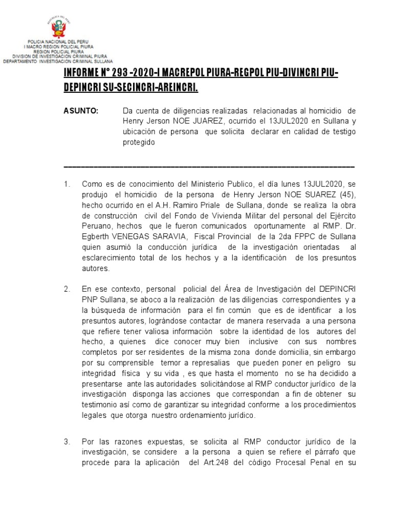 Informe Testigo Protegido | PDF | Policía | Justicia