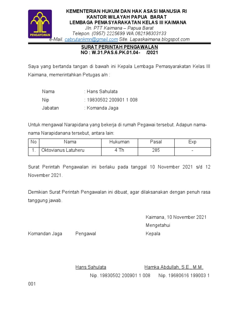 Surat Perintah Pengawalan Narapidana | PDF