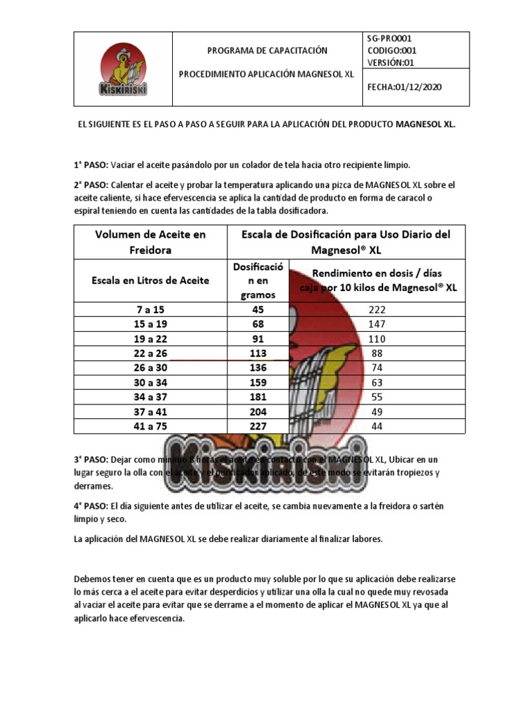 Procedimiento Magnesol XL | PDF