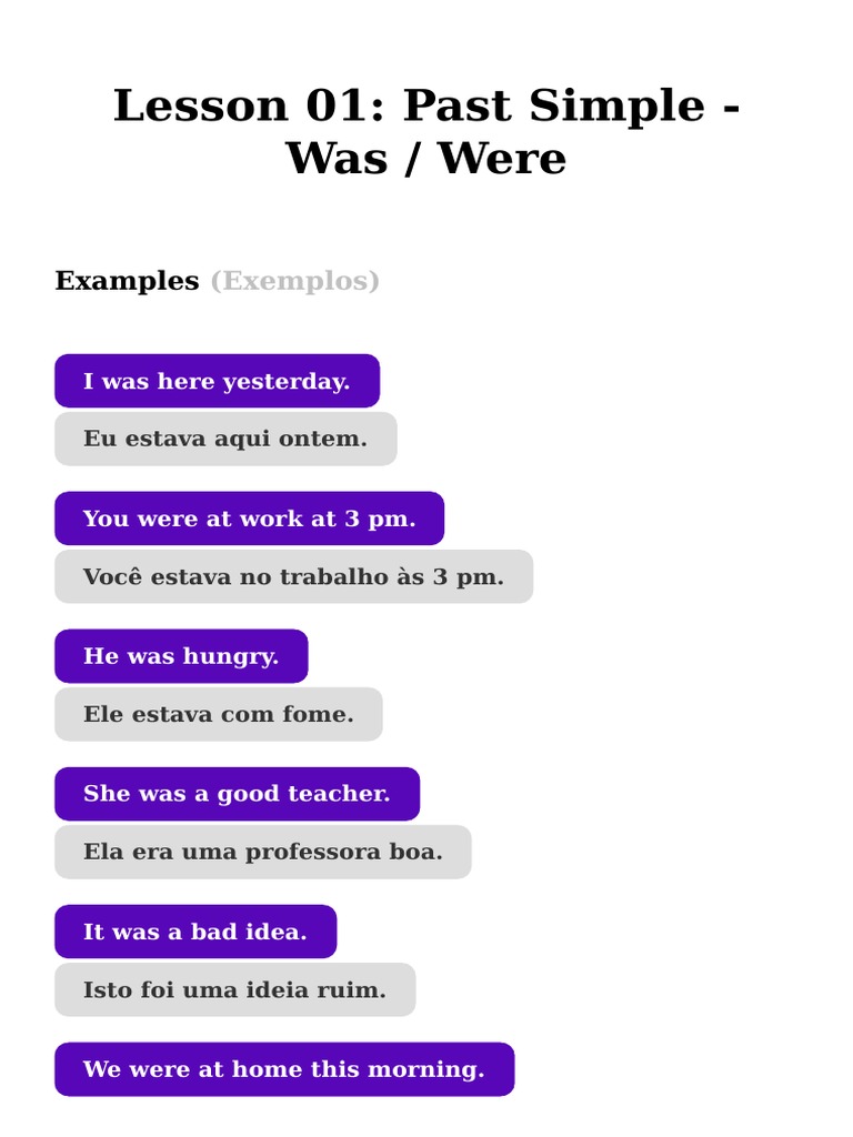Grammar 01 - Past Simple - Was - Were | PDF