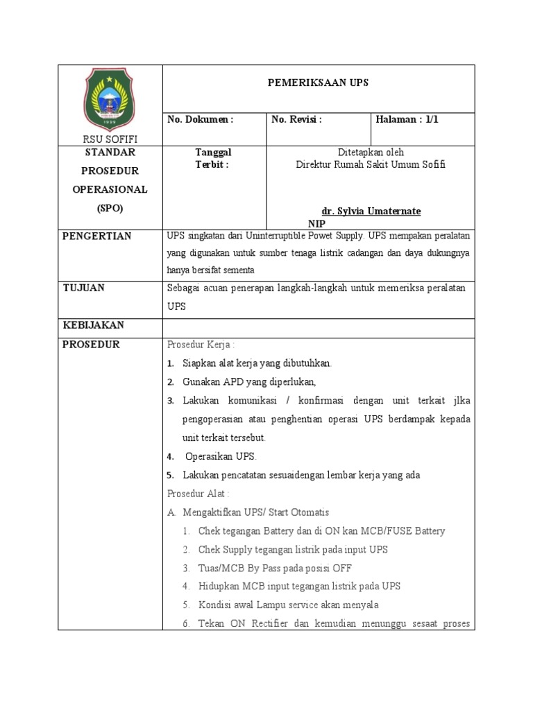 Sop Pemeriksaan Ups | PDF