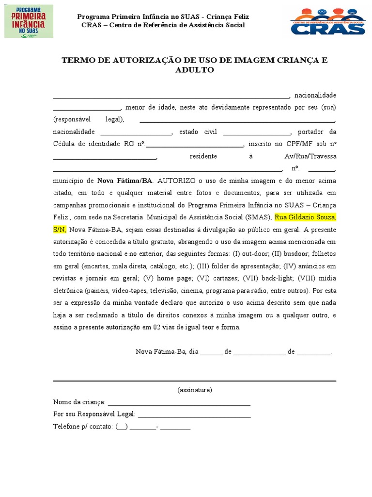 Autorização De Uso De Imagem Criança E Adulto Pdf