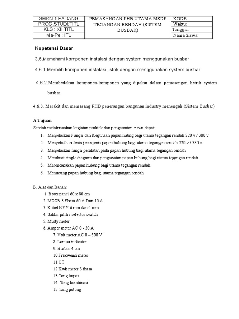 Job Sheet PHB MSDP (Busbar) | PDF