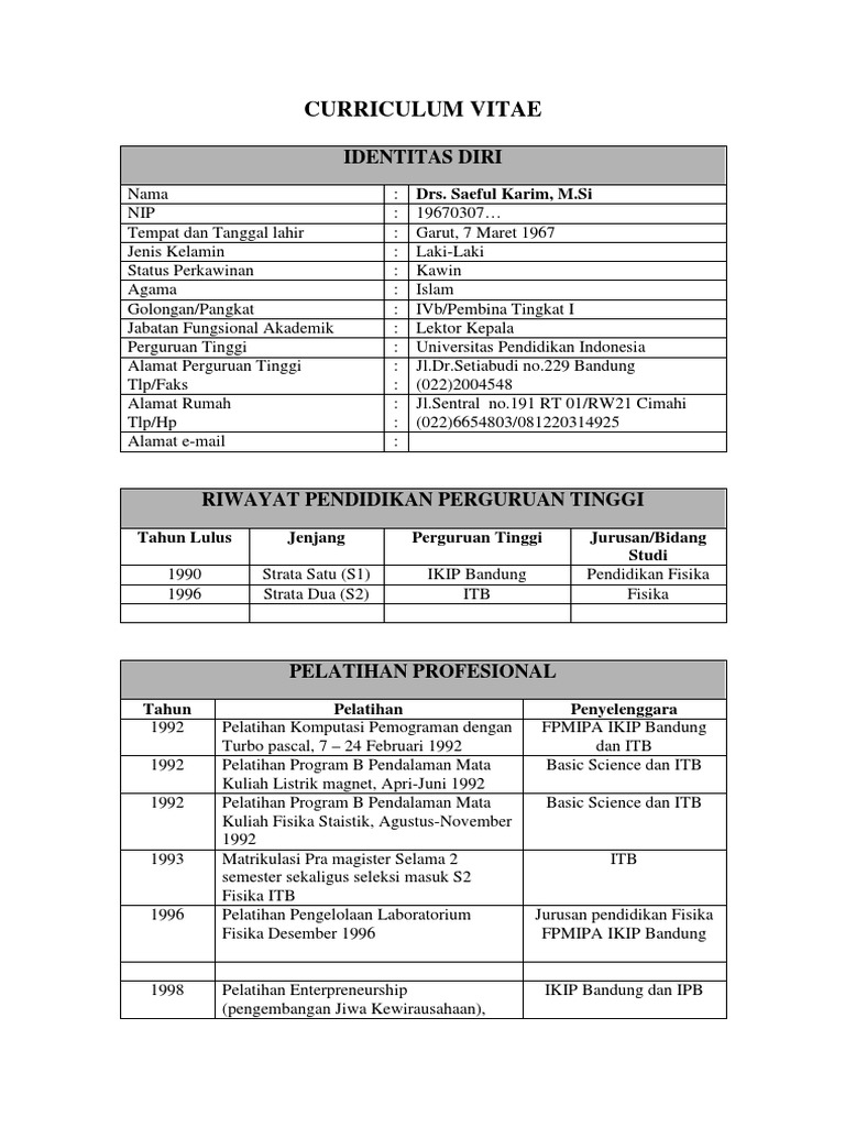 Contoh CV DOSEN | PDF