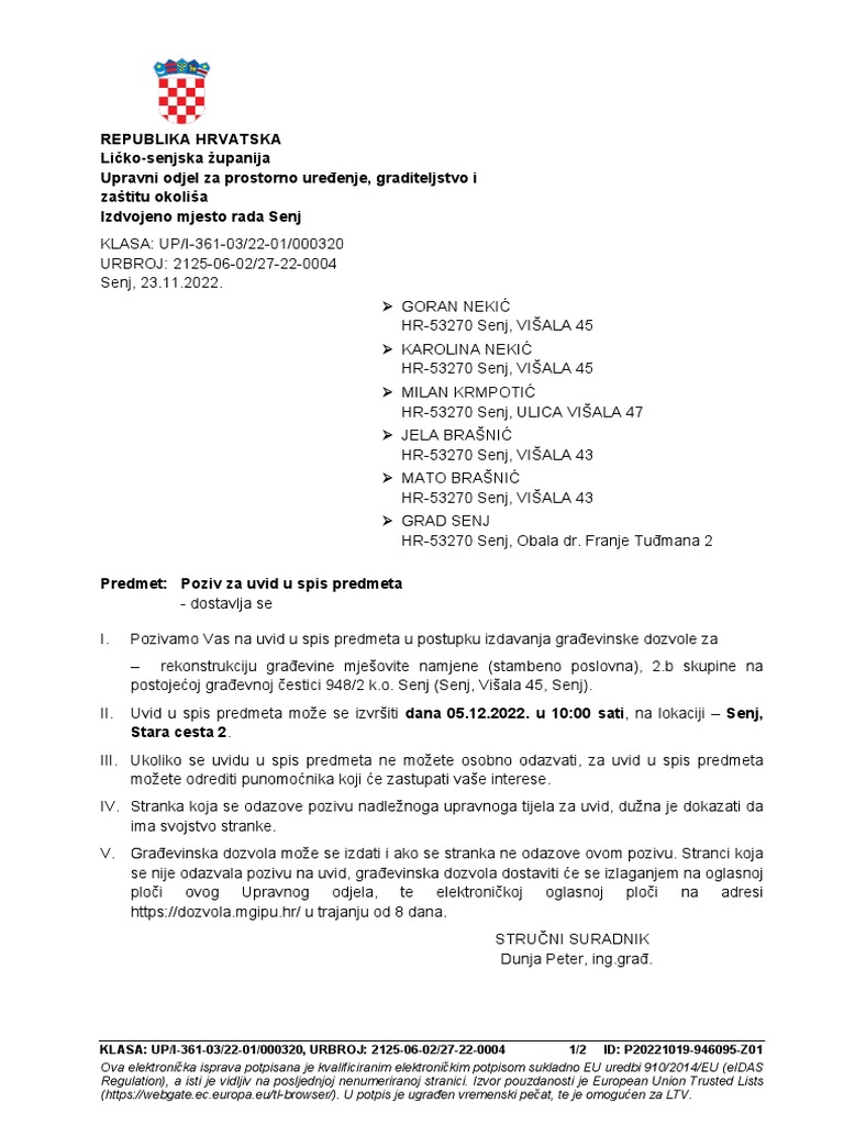 Poziv Za Uvid U Spis Radi Izjašnjavanja | PDF