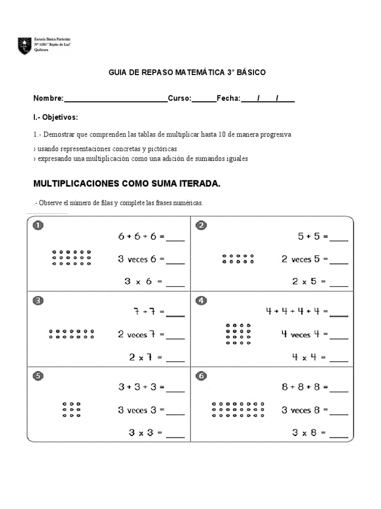 Guía de Multiplicaciones 3° Básico | PDF | Métodos y materiales de ...
