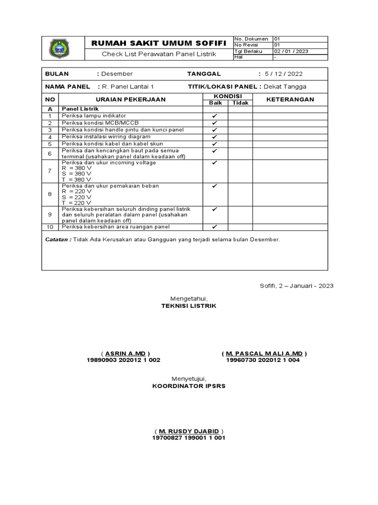 Form Perawatan Listrik | PDF