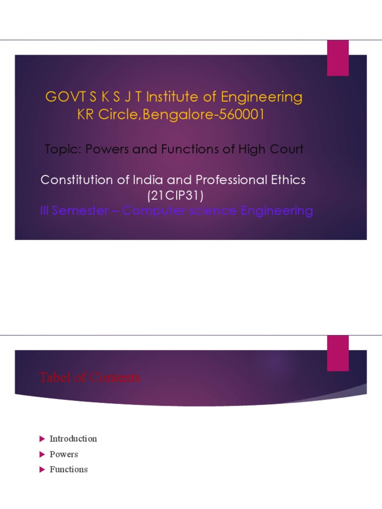 GOVT S K S J T Institute of Engineering KR Circle, Bengalore-560001 ...