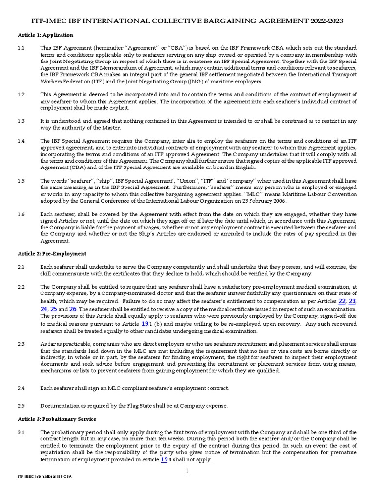 Itf Imec International Ibf Cba 2022-2023 | PDF | Overtime | International Labour Organization