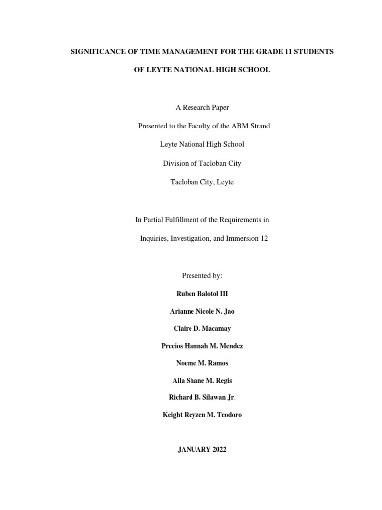 Final Research Paper To Print | PDF | Survey Methodology | Time Management