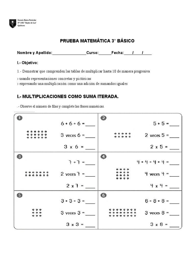 3° Básico - Guía de Aprendizaje Multiplicación | PDF | Métodos y ...