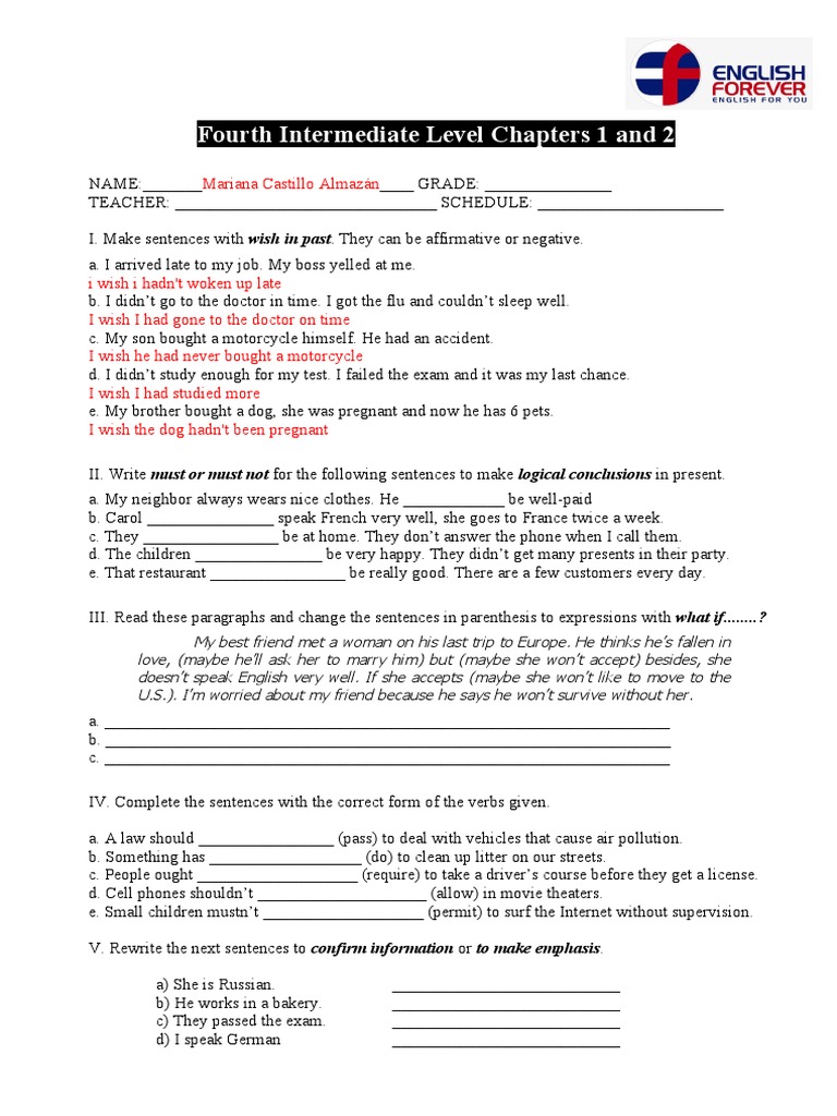 Fourth Intermediate Level Chapters 1 and 2: Mariana Castillo Almazán ...