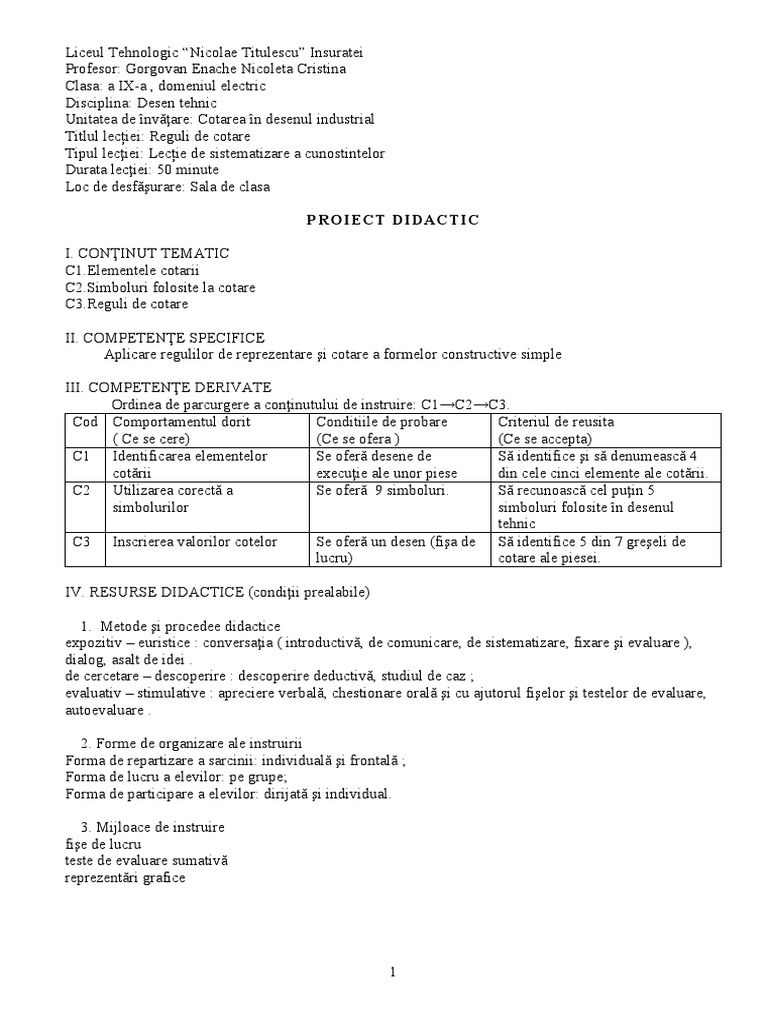 Proiect de Lectie - Cotarea | PDF