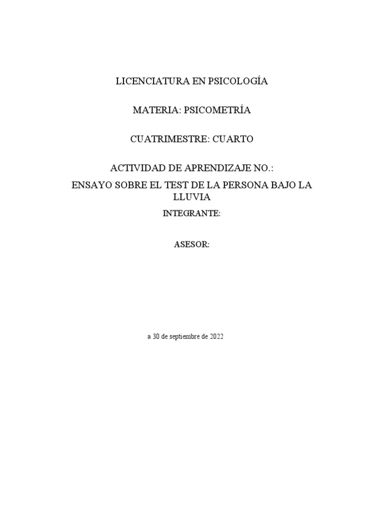 ENSAYO Test de La Persona Bajo La Lluvia | PDF | Sicología | Ansiedad ENSAYO Test de La Persona Bajo La Lluvia | PDF | Sicología | Ansiedad