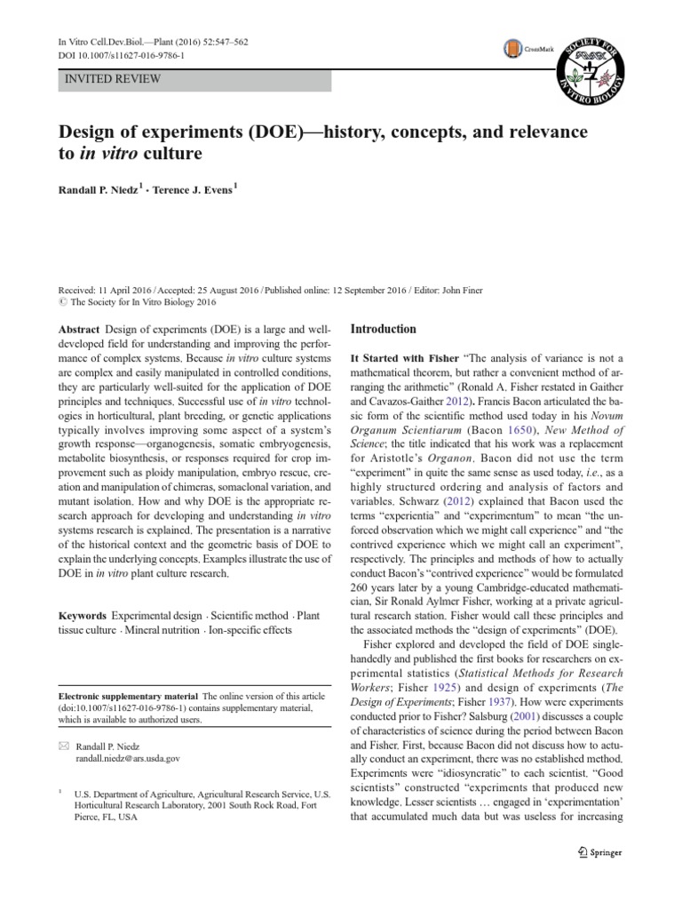 2016-Niedz-Design of Experiments (DOE) - History, Concepts, and Relevance To in Vitro Culture ...